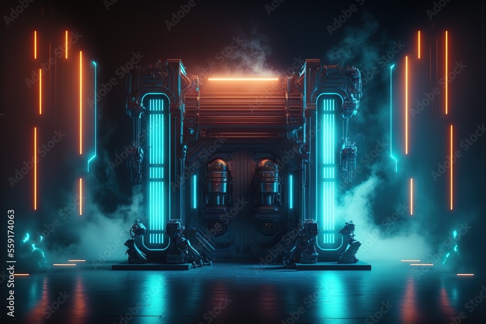Sci-fi Neon stage with smoke background. generative ai Stock ...