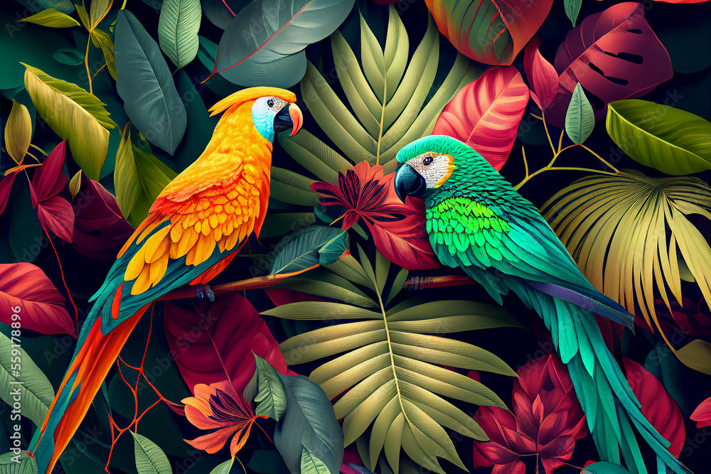 Abstract natural background with jungle flora and fauna. Creative ...