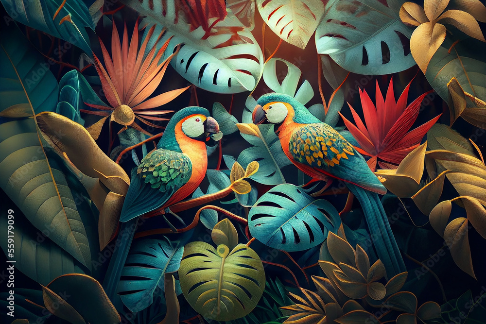 Abstract natural background with jungle flora and fauna. Creative ...