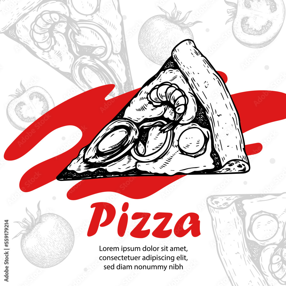Italian pizza design template. Pizza Frutti Di Mare (seafood) in hand ...