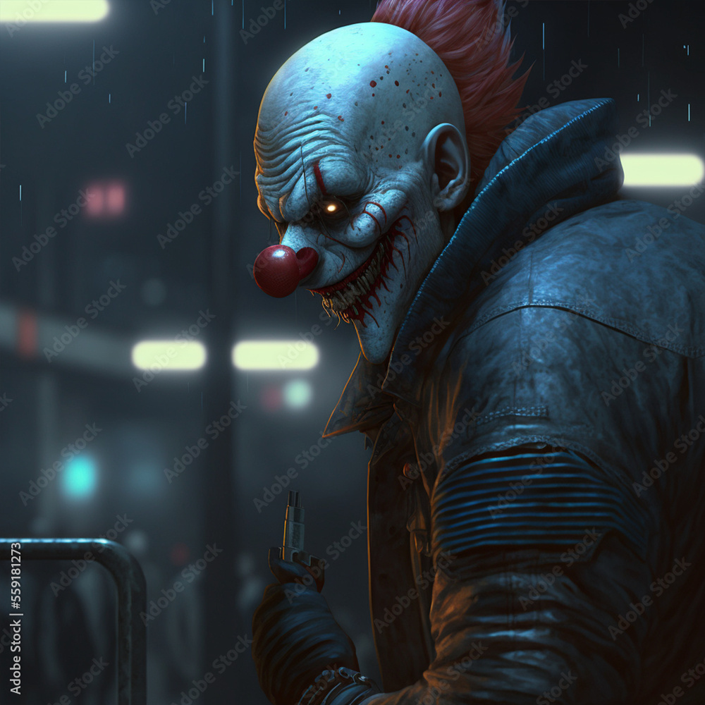 The clown is a serial killer cyberpunk photorealistic Stock ...
