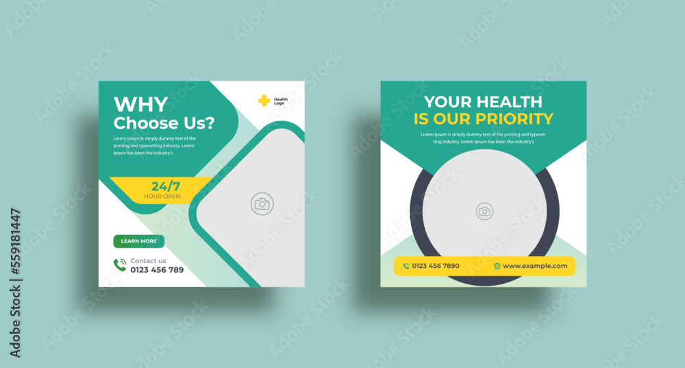 Health Care Social Media Post Layout Set design template. healthcare ...