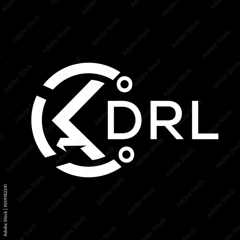 DRL letter logo. DRL white image on black background. DRL vector logo ...