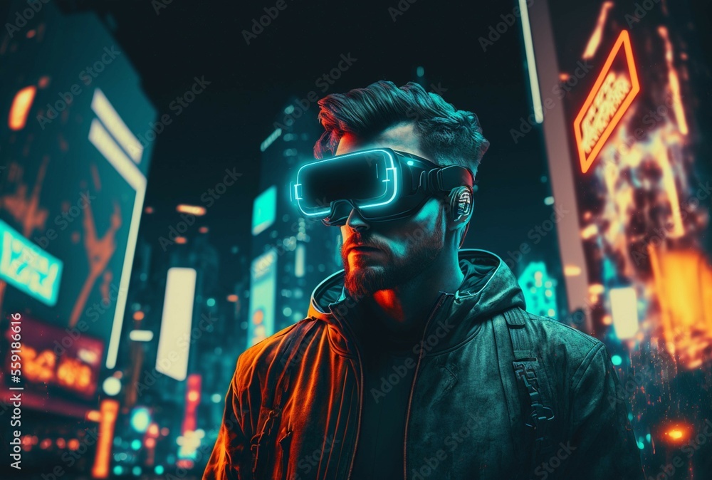 Silhouette of a human face in a virtual or augmented reality headset ...