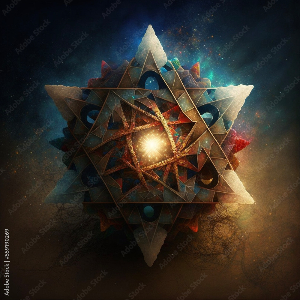 3D Illuminated Merkaba on Dark Background, Double Tetrahedron, Star ...