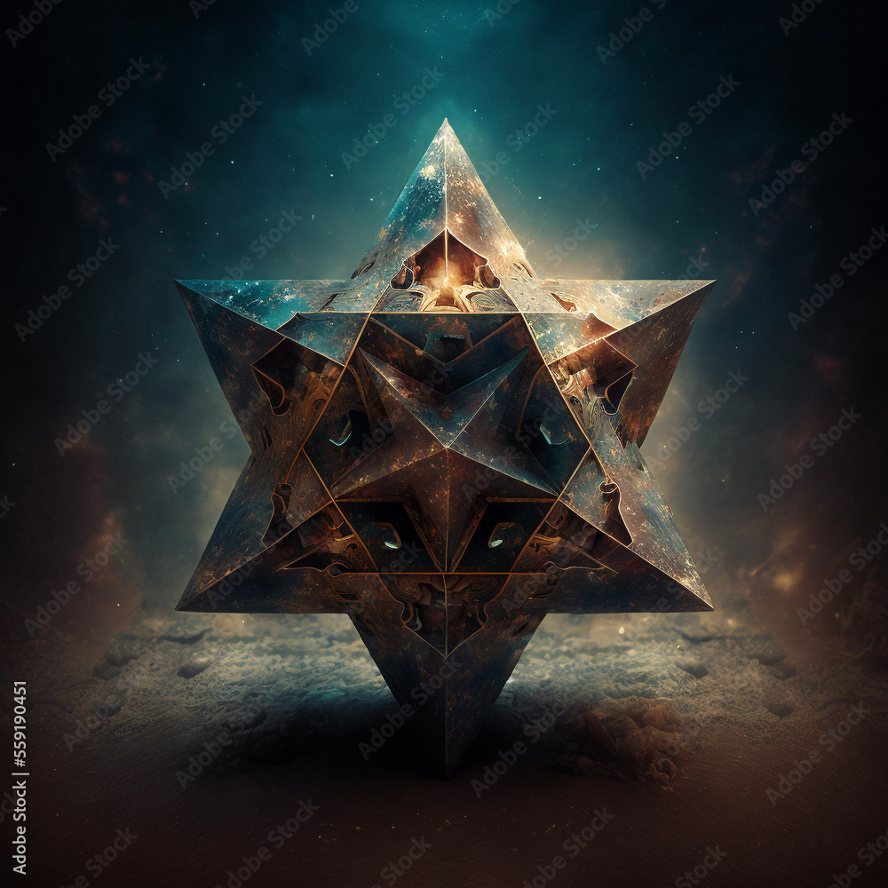 3D Illuminated Merkaba on Dark Background, Double Tetrahedron, Star ...