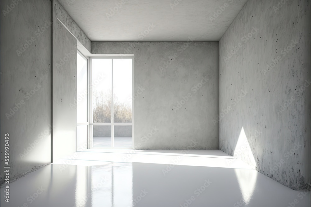 a room with a window and a door in it that is empty of people or ...