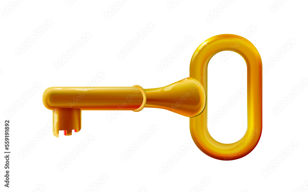 Glossy golden key plastic toy. Rounded colorful, fun design, baby ...