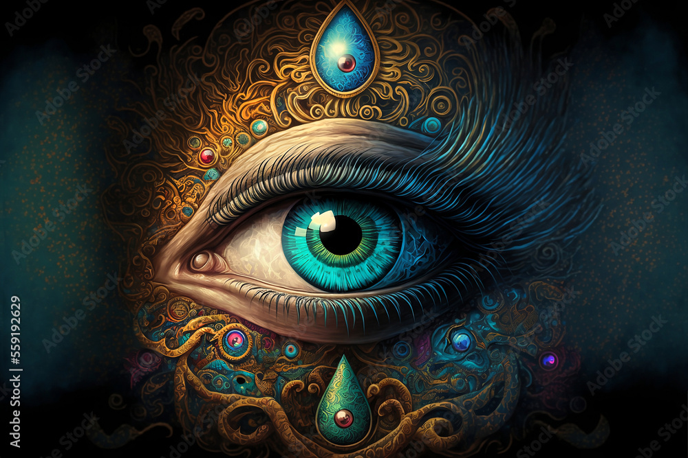 Abstract image of an eye with spiritual abstract images. Generative AI ...