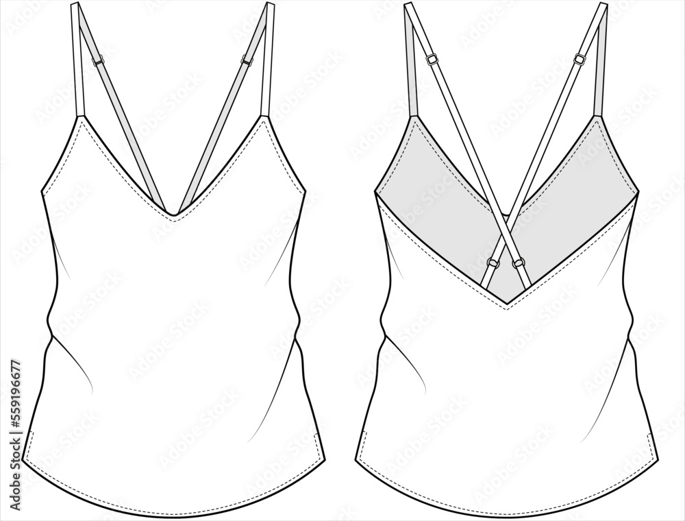 Vetor de CAMI,NIGHTWEAR TOP WITH LACE DETAIL AND ADJUSTABLE STRAP IN ...