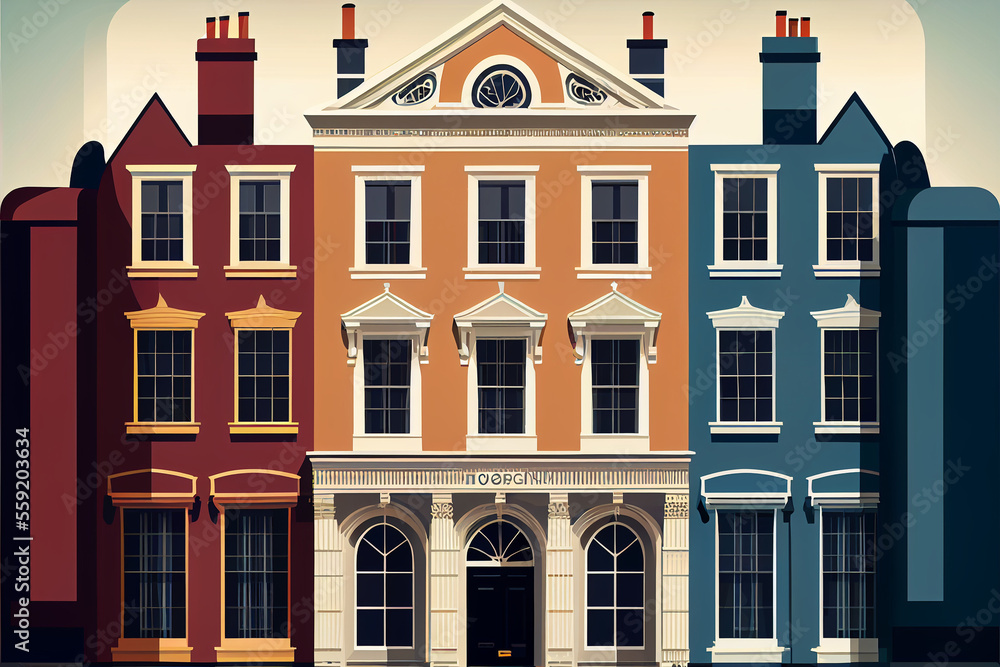 row of facades, front street building facades Stock Illustration ...