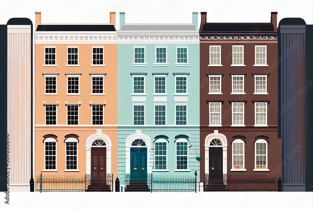 row of facades, front street building facades Stock Illustration ...