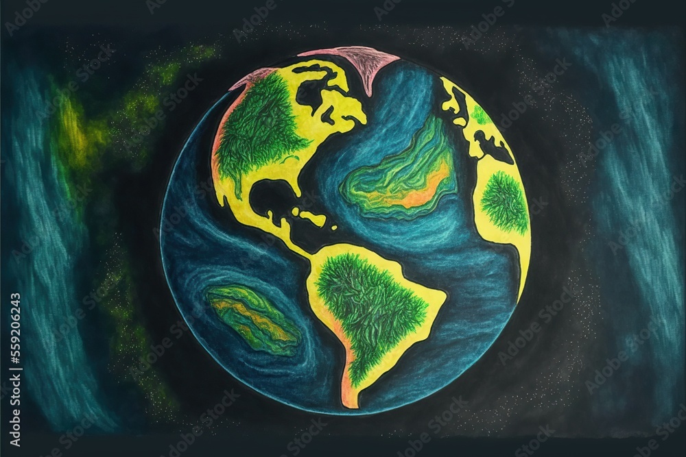 Childrens drawing of the earth planet, created with Generative AI ...
