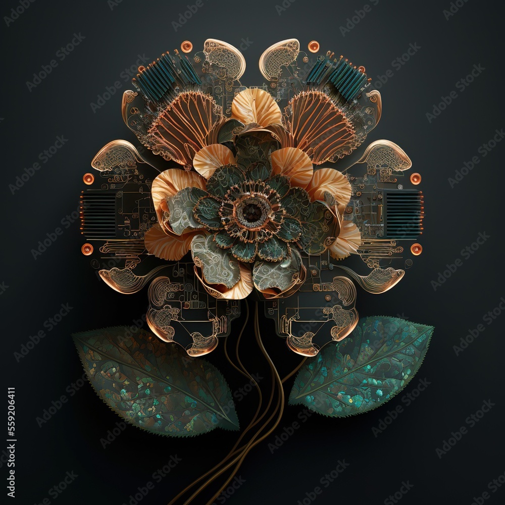 Flower made of computer circuits, green technology, green computing ...