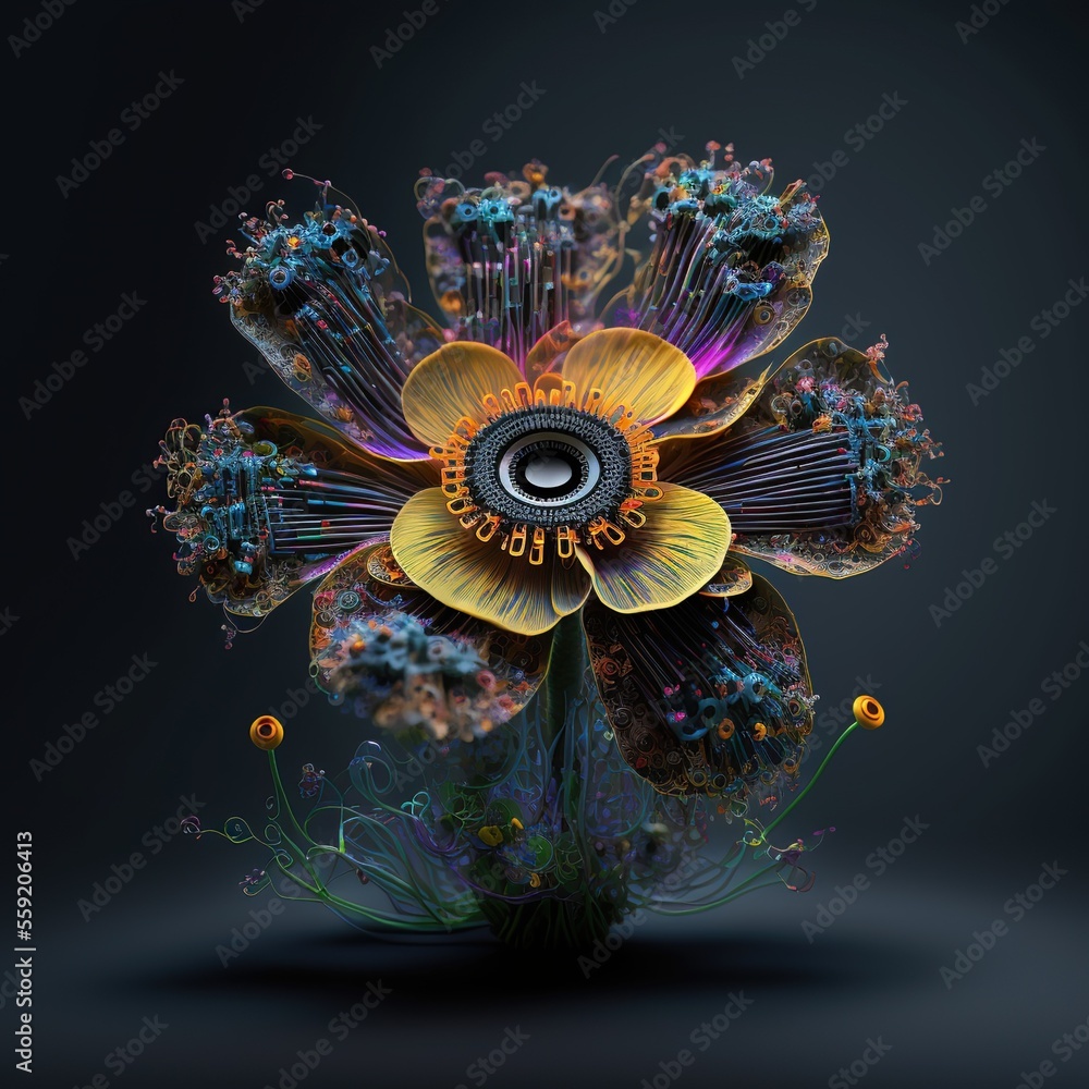 Flower made of computer circuits, green technology, green computing ...