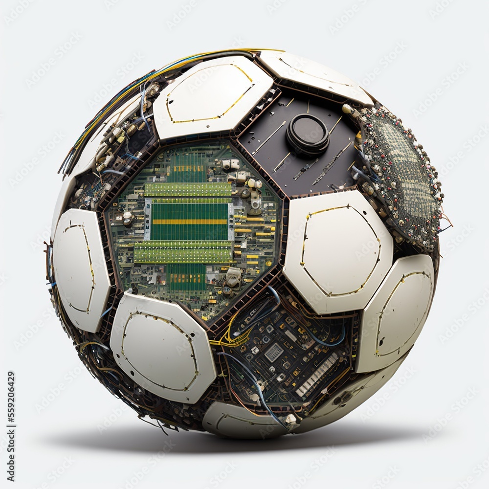 Football ball covered by computer chips and electric circuits, Sports ...
