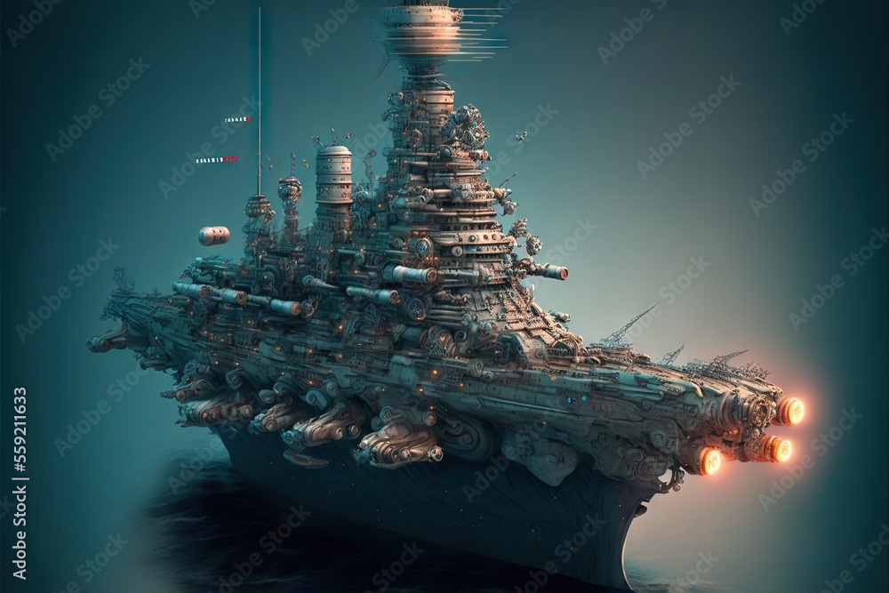a computer generated image of a battleship with lights on it's hulls ...