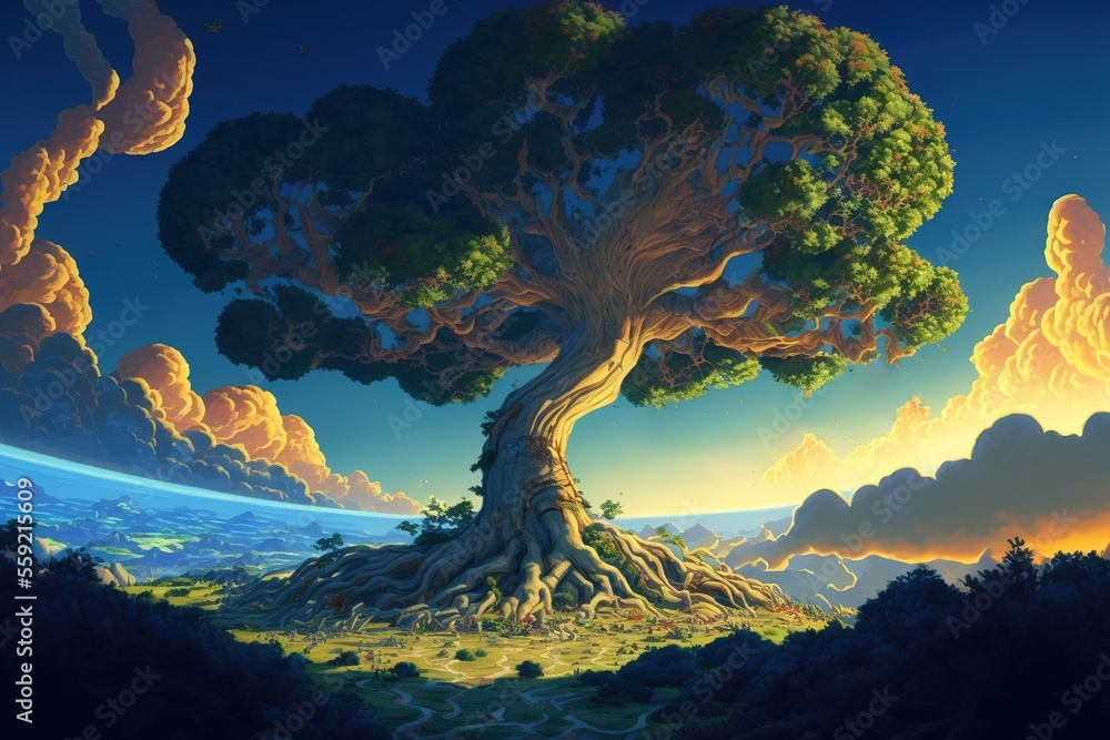 Giant world tree in fantasy concept. anime style. illustration painting ...