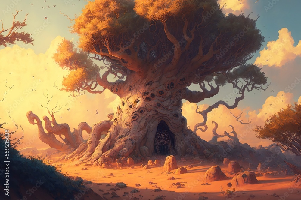 Giant world tree in fantasy concept. anime style. illustration painting ...