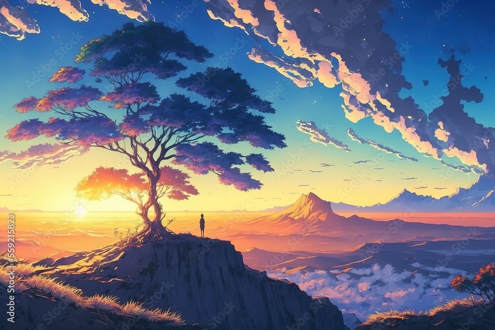 Giant world tree in fantasy concept. anime style. illustration painting ...