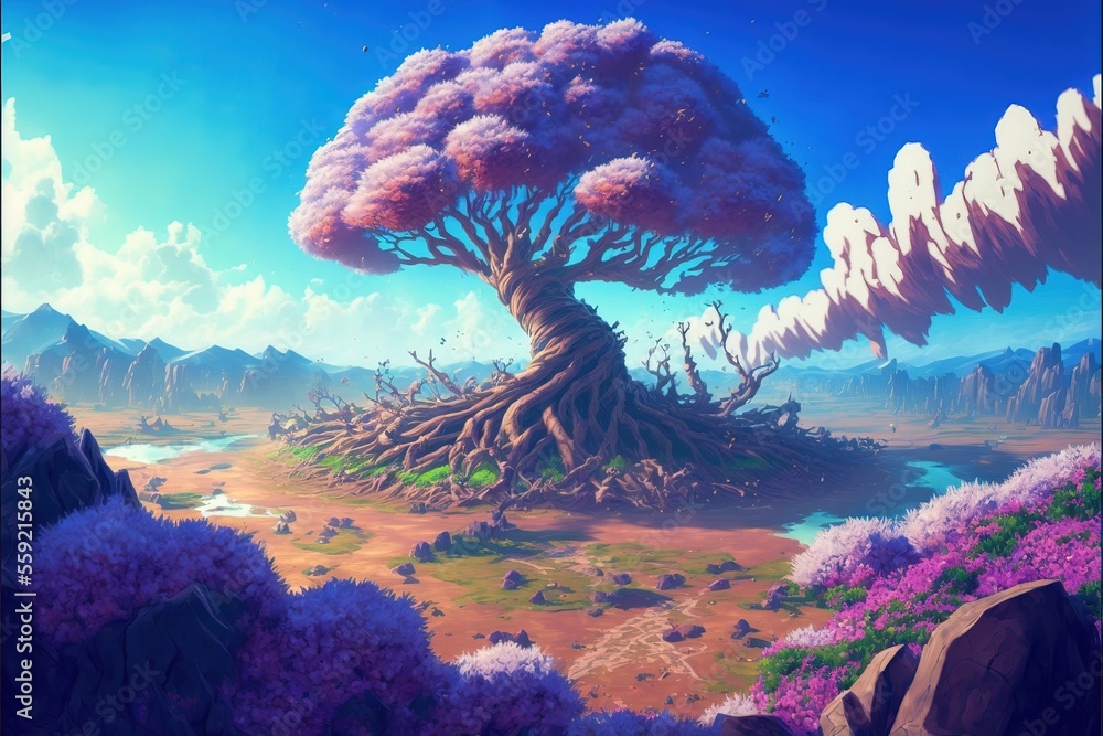 Giant world tree in fantasy concept. anime style. illustration painting ...