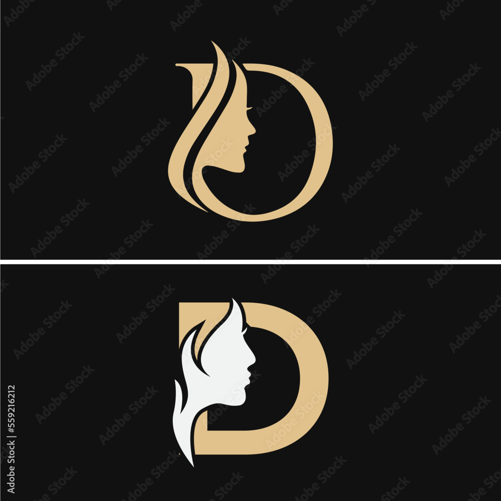 Letter D Beauty Girl Logo Design - Vector illustration template, Letter ...