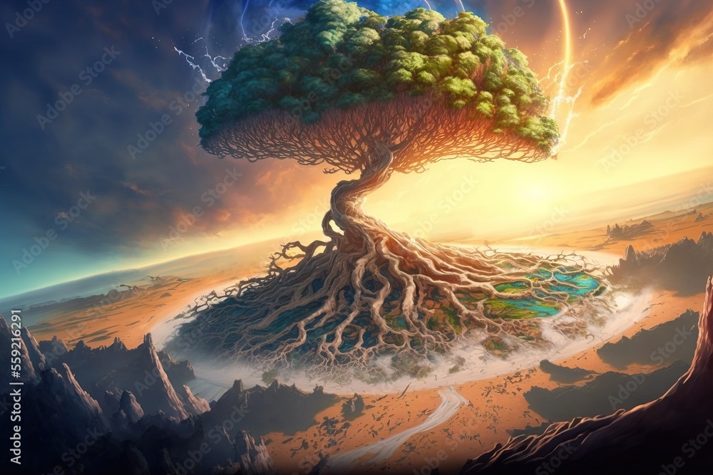 Giant world tree in fantasy concept. anime style. illustration painting ... Giant world tree in fantasy concept. anime style. illustration painting ...