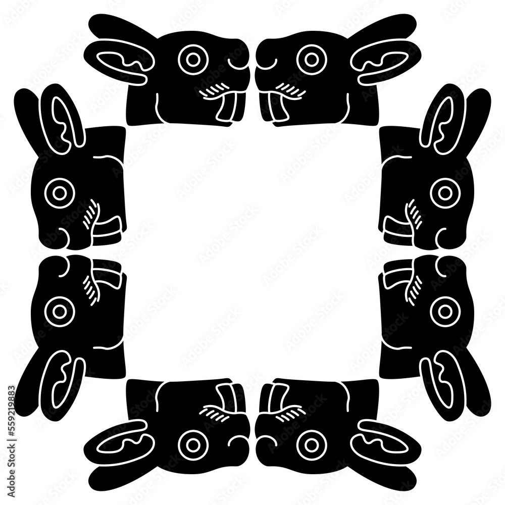 Vetor de Square animal frame with stylized heads of rabbit or hare ...