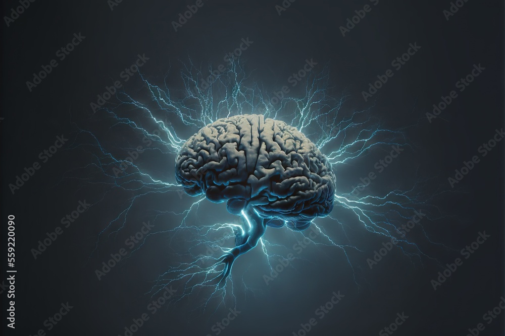 a brain with a lot of electrical wires in it's center and a black ...