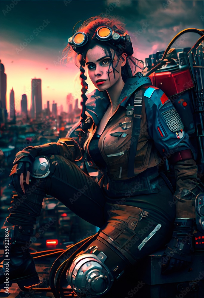 Portrait of a sci-fi cyberpunk girl. High-tech futuristic woman from ...