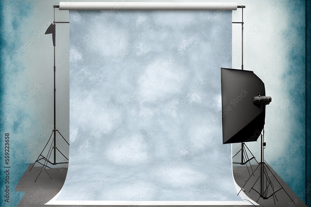 a photo studio with a backdrop and lighting equipment for a photo shoot ...