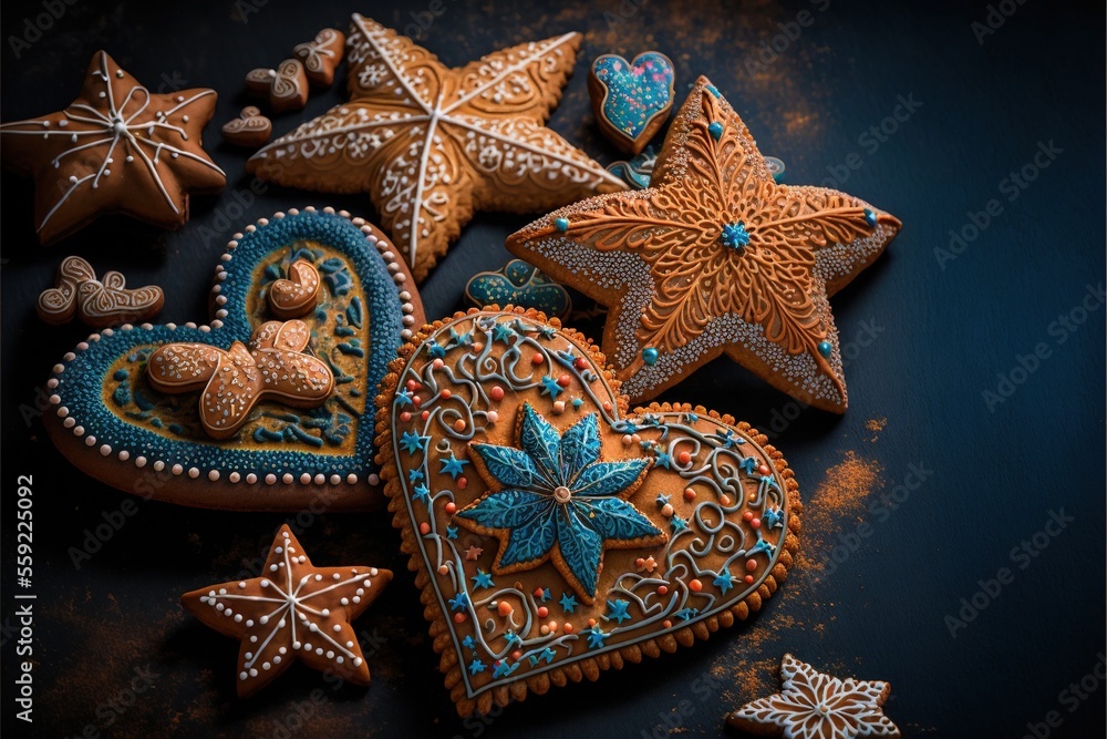 a group of cookies that are on a table together with decorations on ...