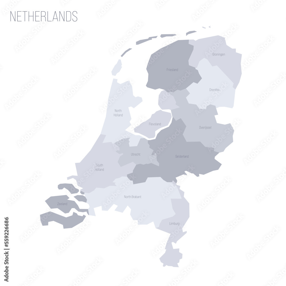 Netherlands political map of administrative divisions - provinces. Grey ...