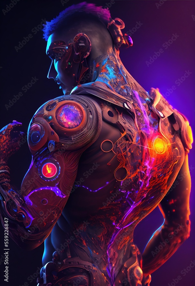 Portrait of a sci-fi space warrior. High-tech futuristic man from the ...