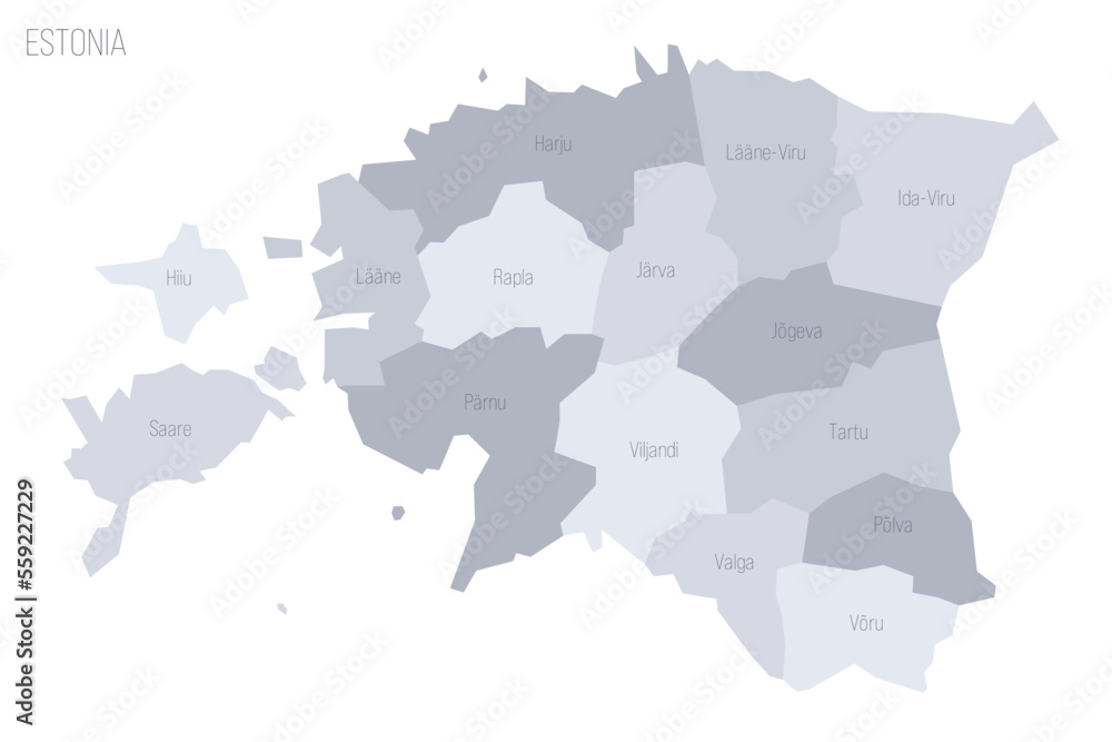 Estonia political map of administrative divisions - counties. Grey ...