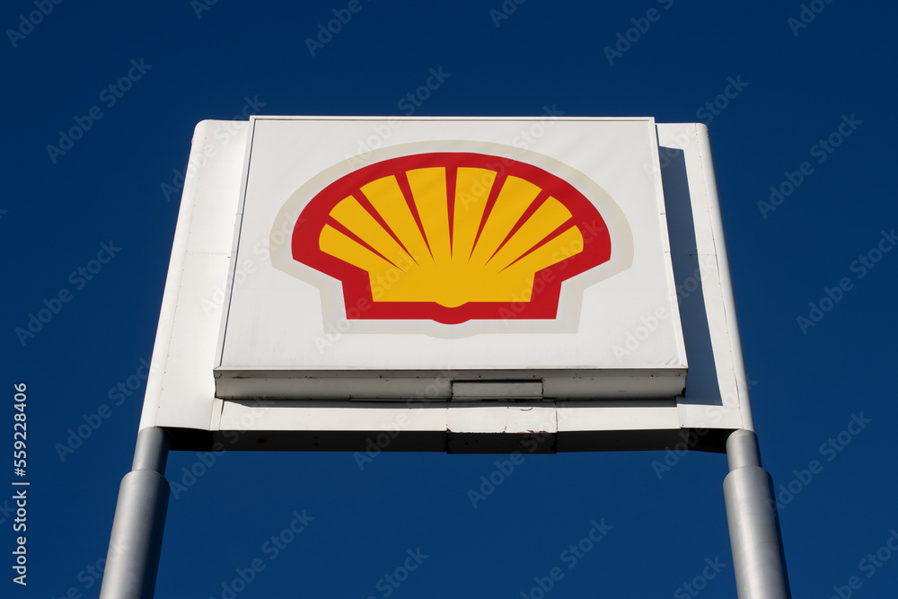 Lake Oswego, OR, USA - Jan 25, 2022: Shell sign is seen at one of its ...
