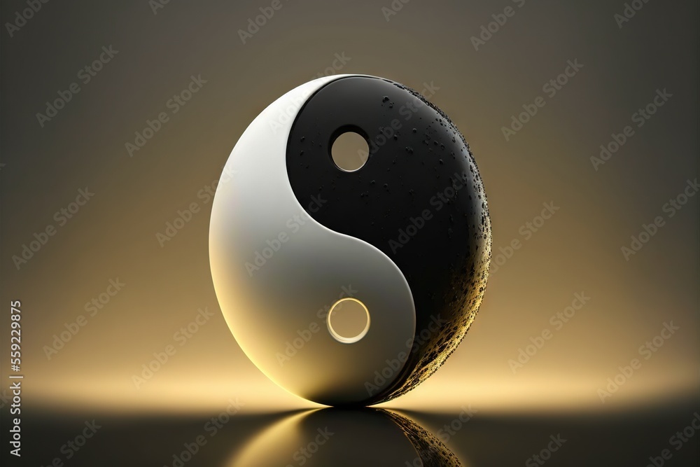 a black and white yin - yang symbol on a reflective surface with a ...