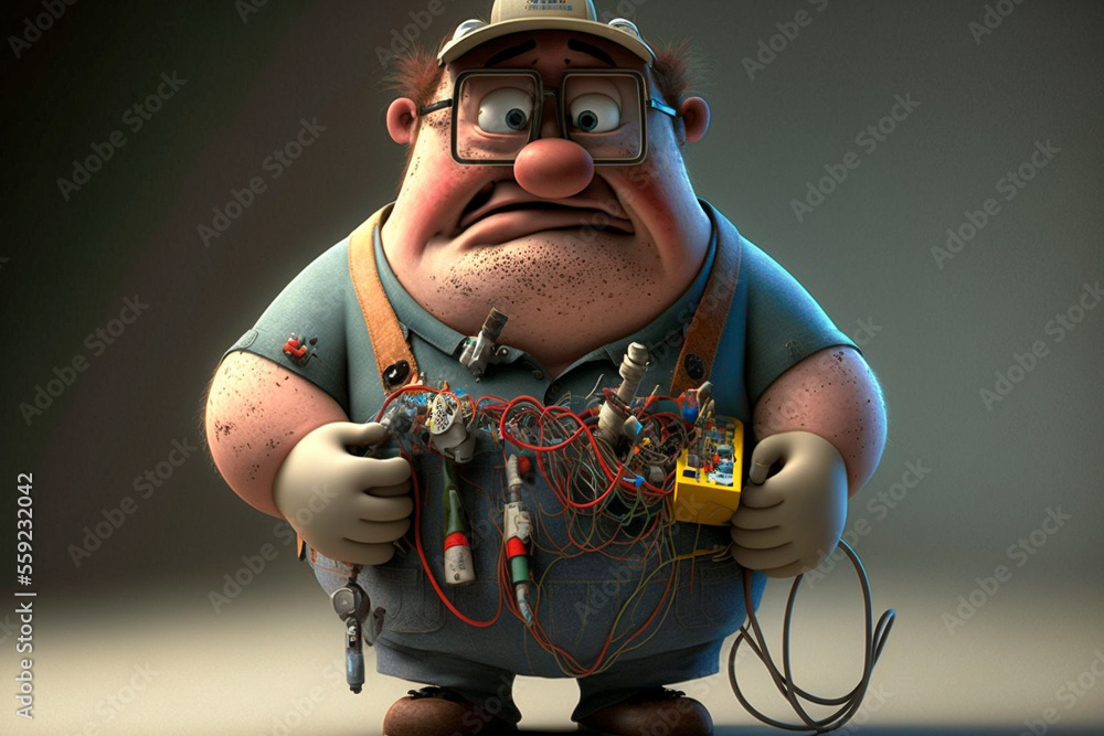 Lustiger Cartoon Elektriker mit Explosion Stock Illustration | Adobe Stock