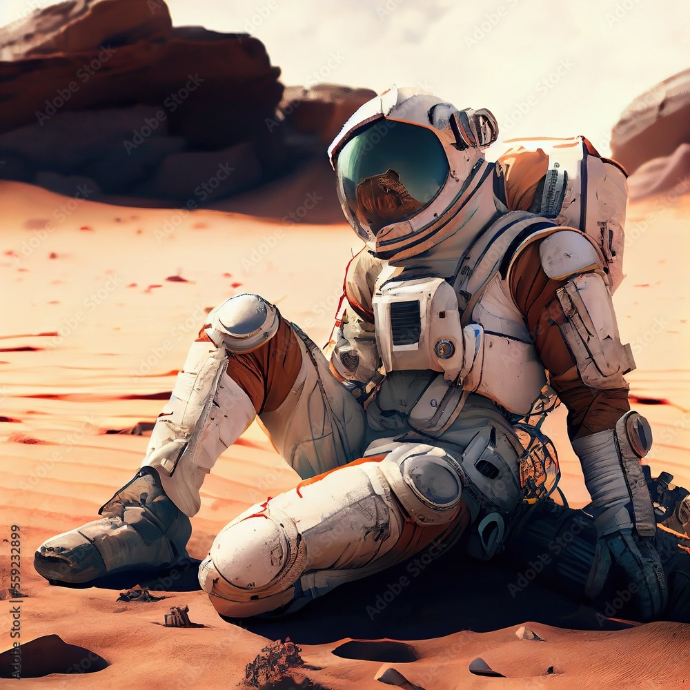 An astronaut on an alien planet. A high-tech astronaut from the future ...