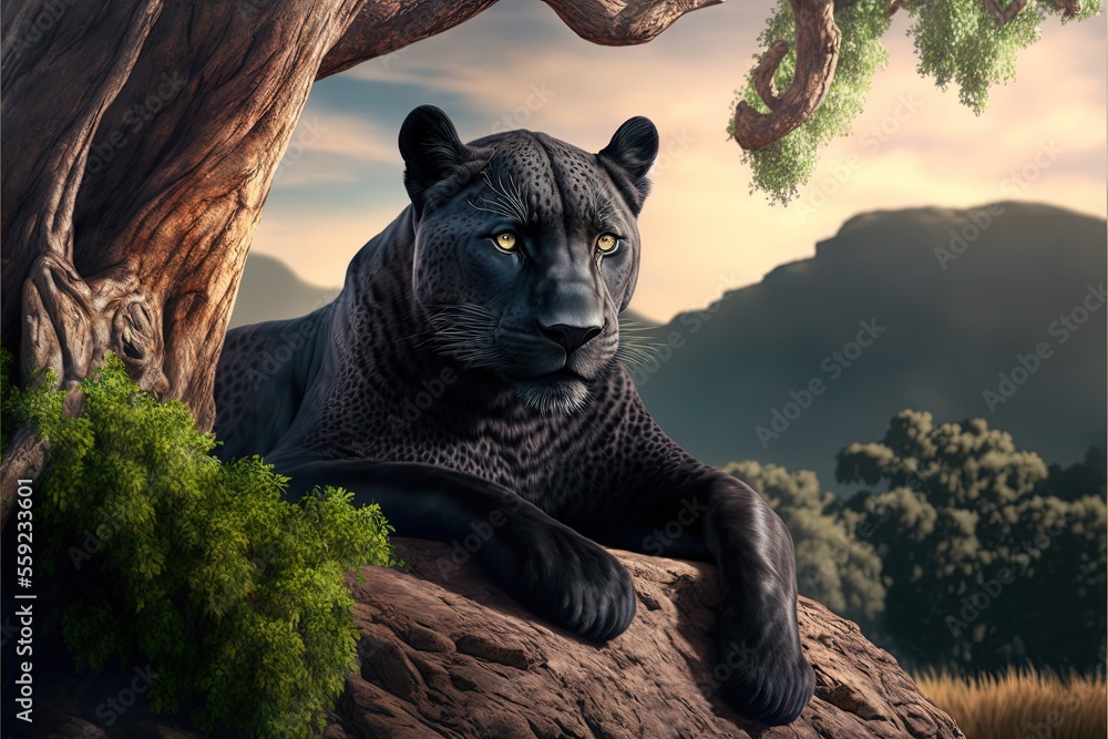 Black Leopard In A Tree