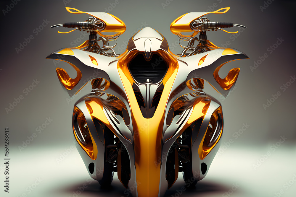 3D illustrative design of futuristic concept motorcycle prototype. High ...