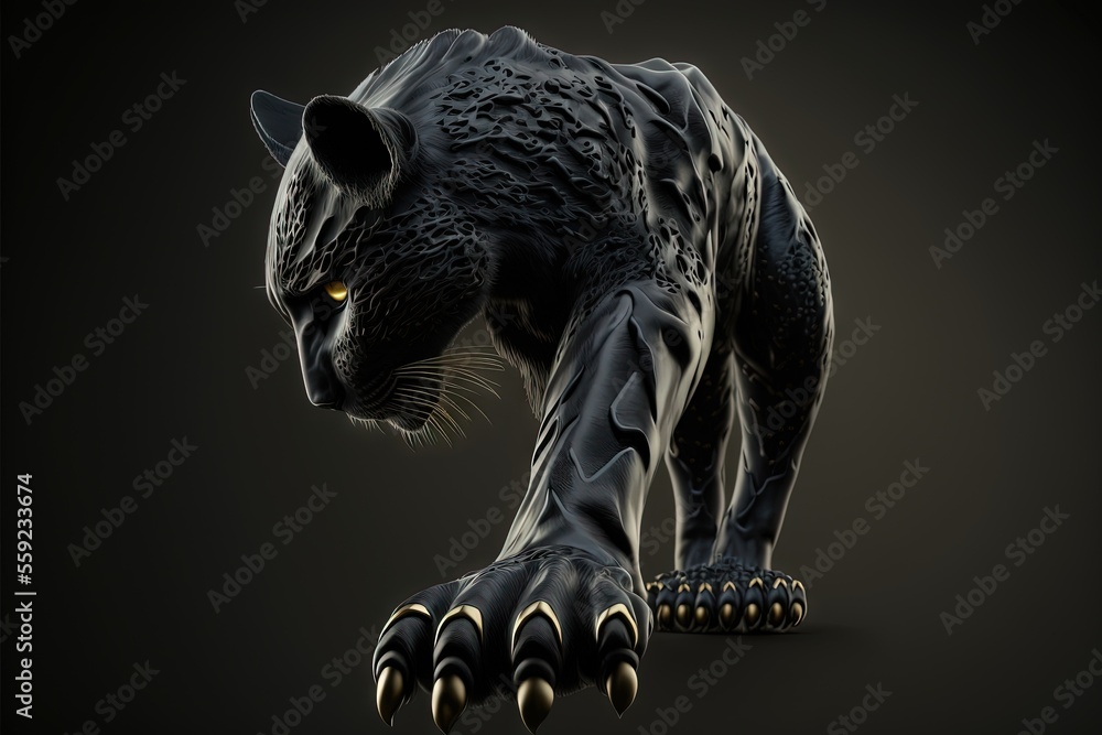 a black panther with yellow eyes and claws on a black background with a ...