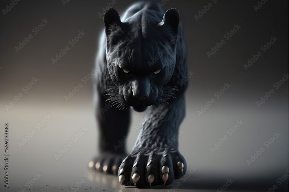 a black panther with claws and claws on its face and feet, walking ...