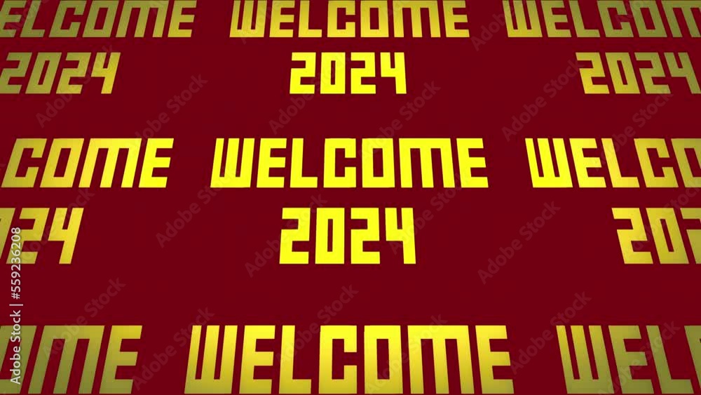 The text Welcome 2024, coming to the viewer as a horizon animation ...