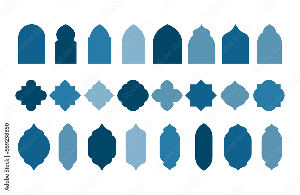 Collection of Islamic windows and arches, geometric shapes for Ramadan ...