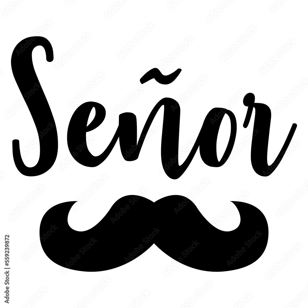 Letras de la palabra Señor con silueta de bigote. Texto manuscrito ...