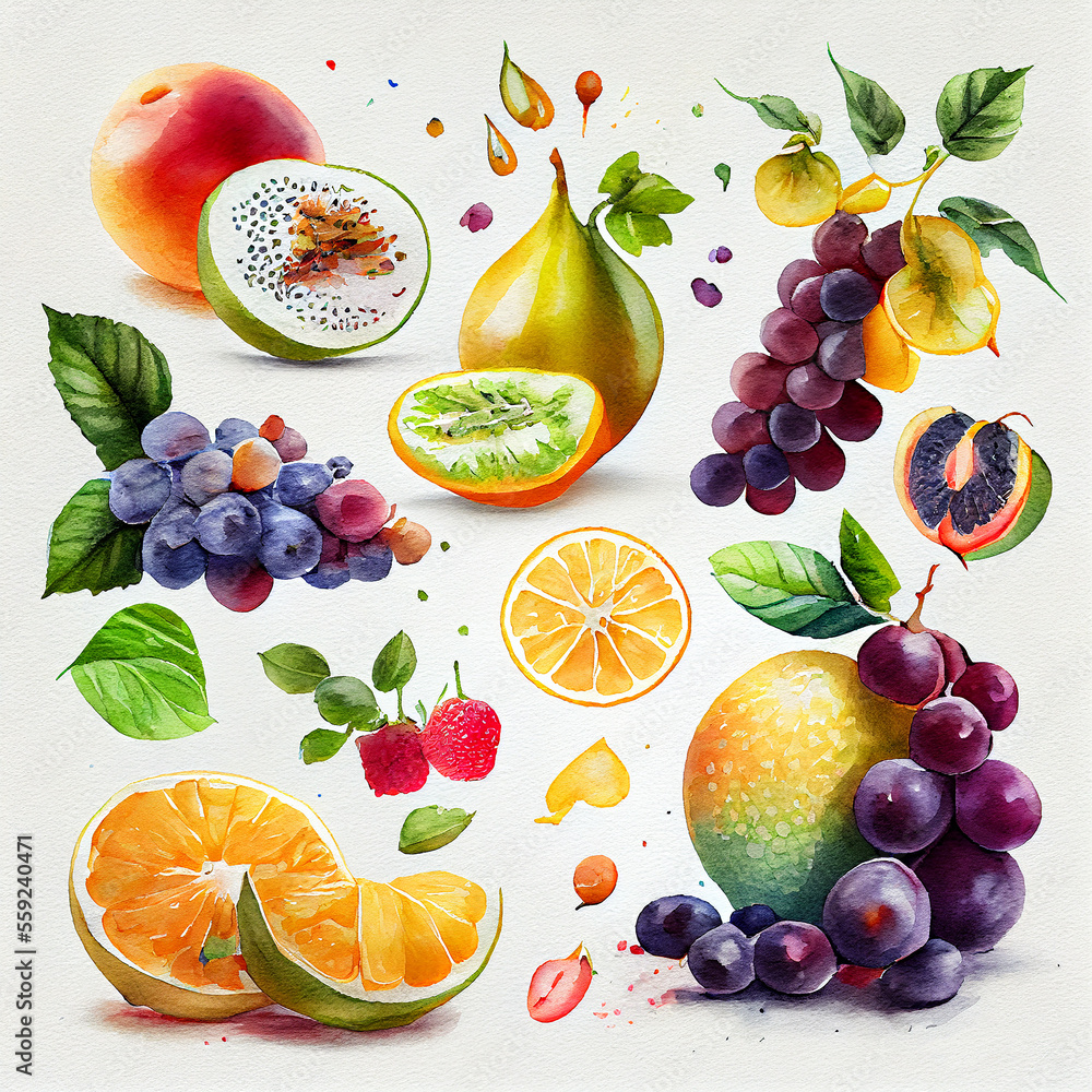 Watercolor fruit as clip art Stock Illustration | Adobe Stock