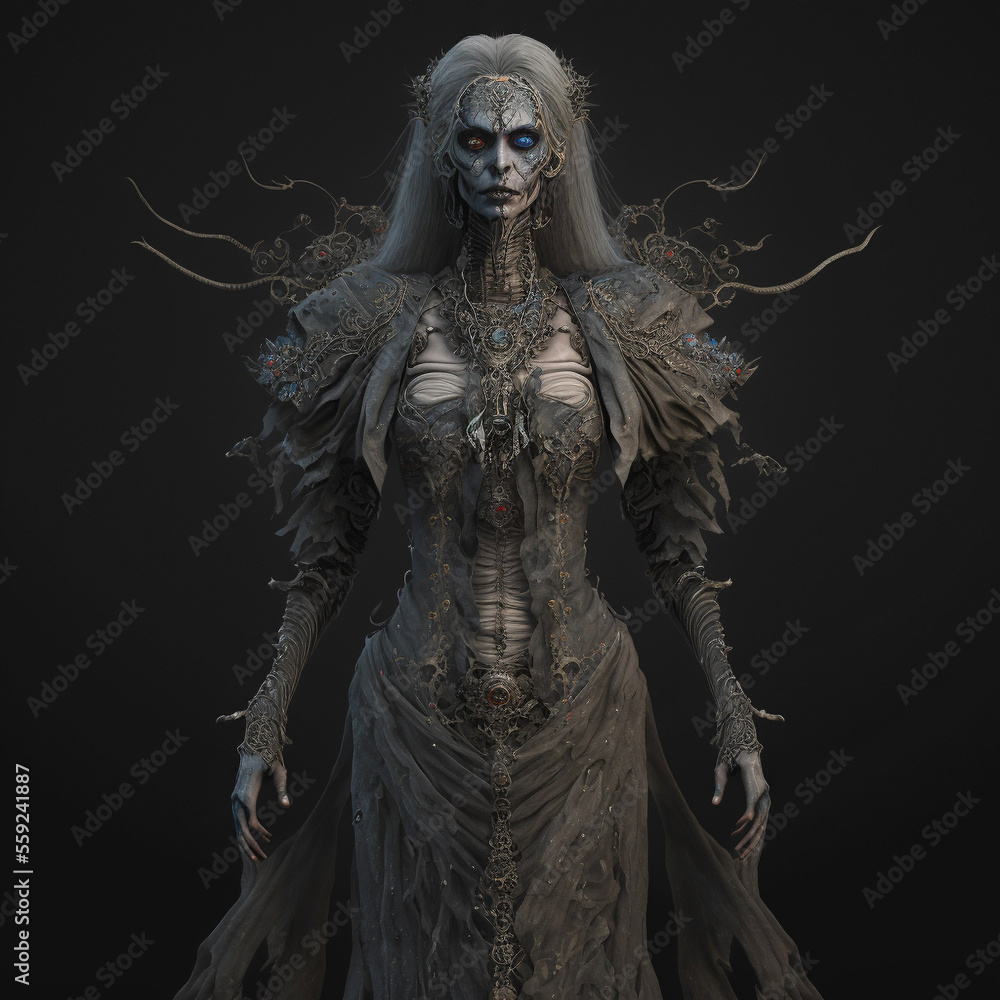 Scary Fantasy Gothic Elf on black background Stock Illustration | Adobe ...