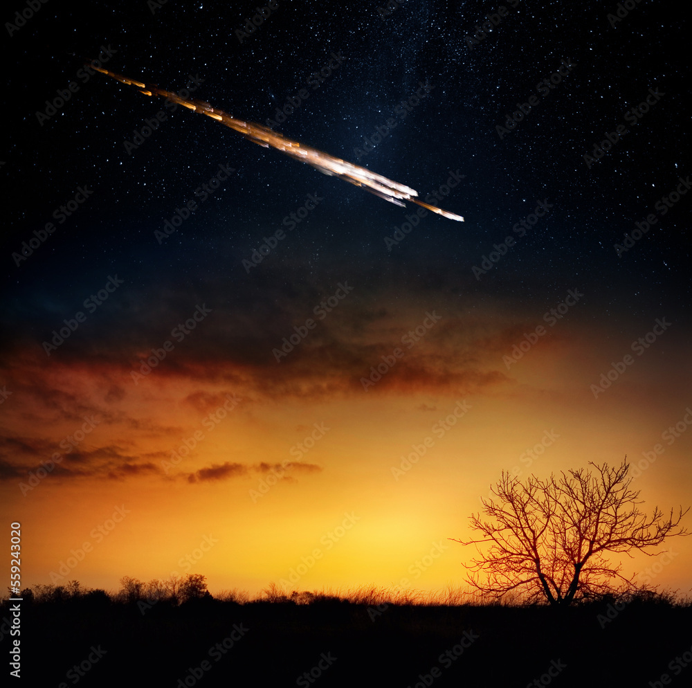 Foto Stock Comet, asteroid, meteorite flying to the planet Earth ...