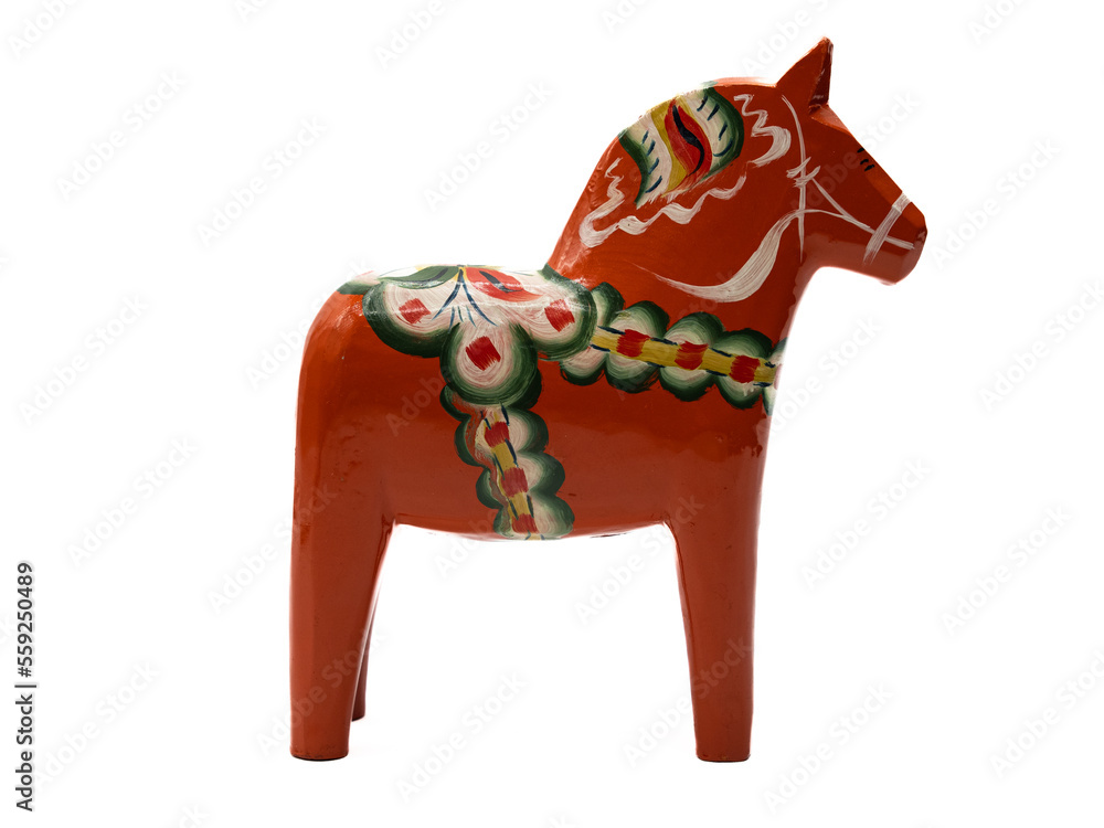 Traditional Swedish Dala Horse (Dalahäst) painted in many colors seen ...